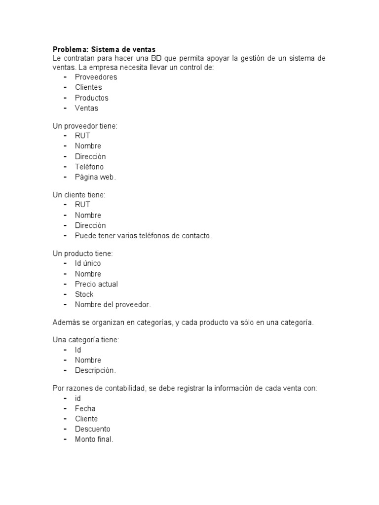 Problema Sistema de Ventas | PDF