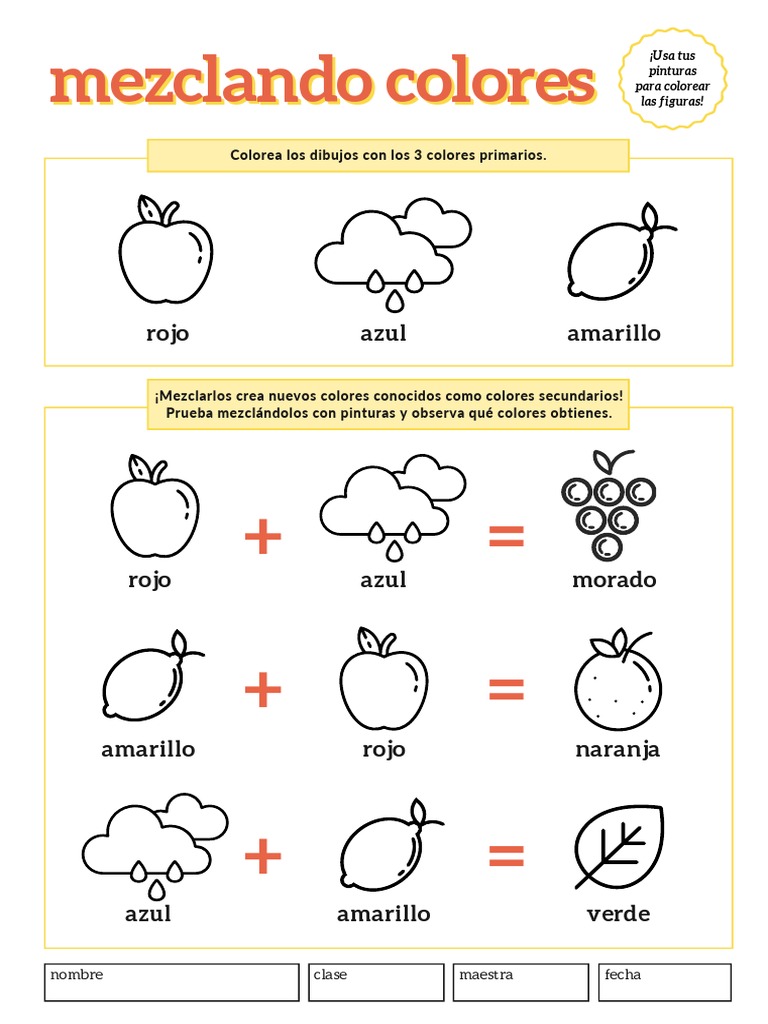 Actividad para Pintar Colores Primarios y Secundarios Divertido Hoja de ...