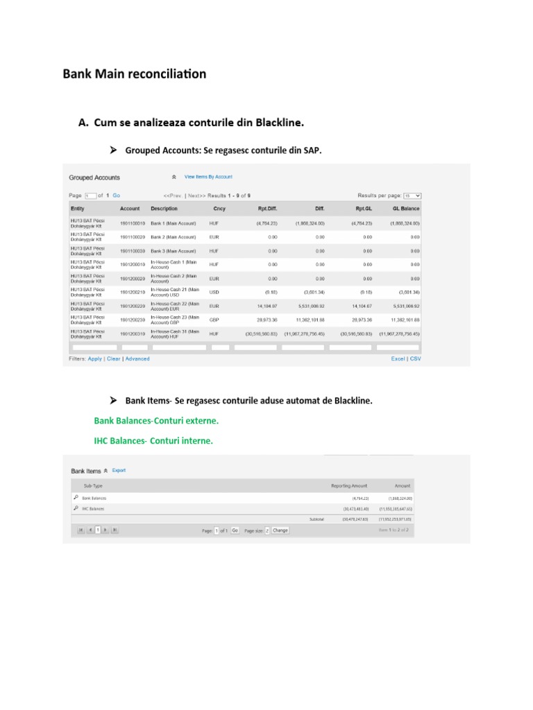 Bank Main Reconciliation: A. Cum Se Analizeaza Conturile Din Blackline ...