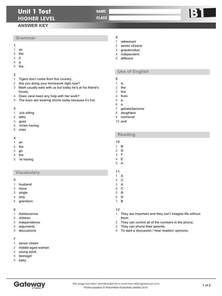 Unit 1 Test Higher Level Answer Key | PDF | Human Communication