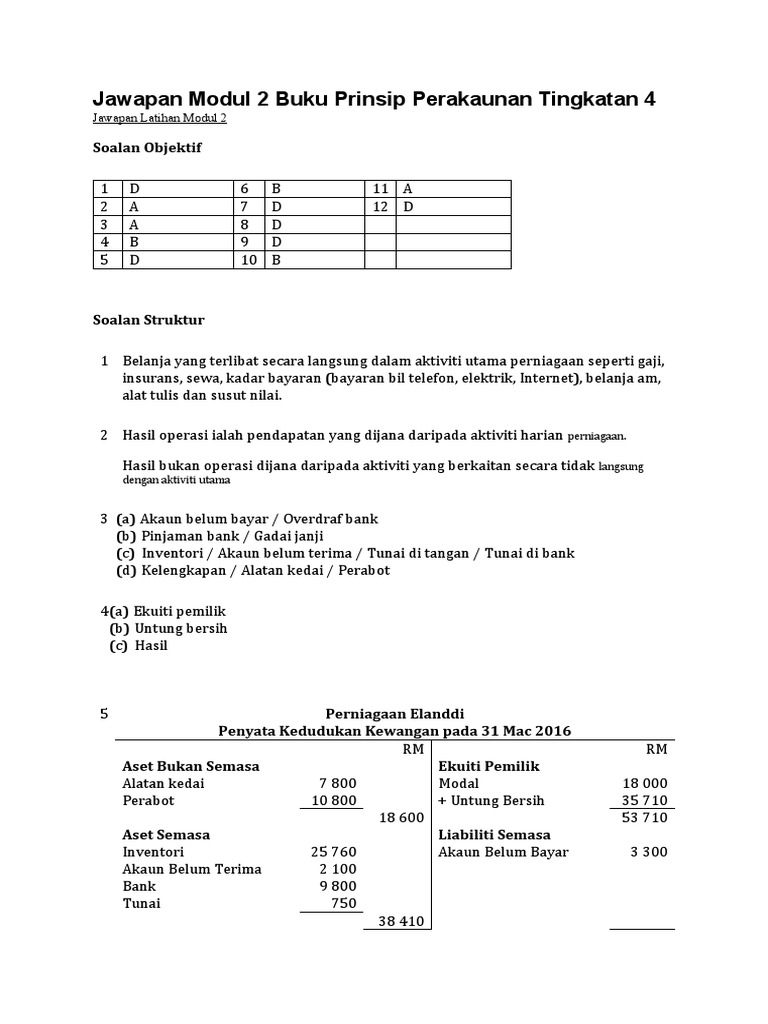 Jawapan Modul 2 Buku Prinsip Perakaunan Tingkatan 4 | PDF