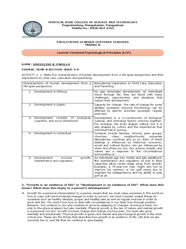 Module 2.activity 1 | PDF | Developmental Psychology | Human Development