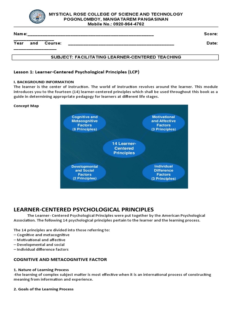 Lesson 1: Learner-Centered Psychological Principles (LCP) | PDF ...