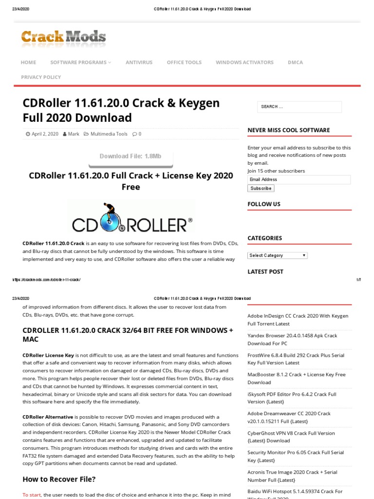 CDRoller 11.61.20.0 Crack & Keygen Full 2020 Download | PDF | Compact Disc | Dvd