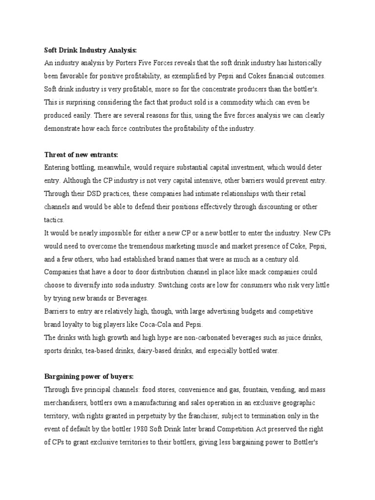 Soft Drink Industry Analysis | PDF | Coca Cola | Pepsi