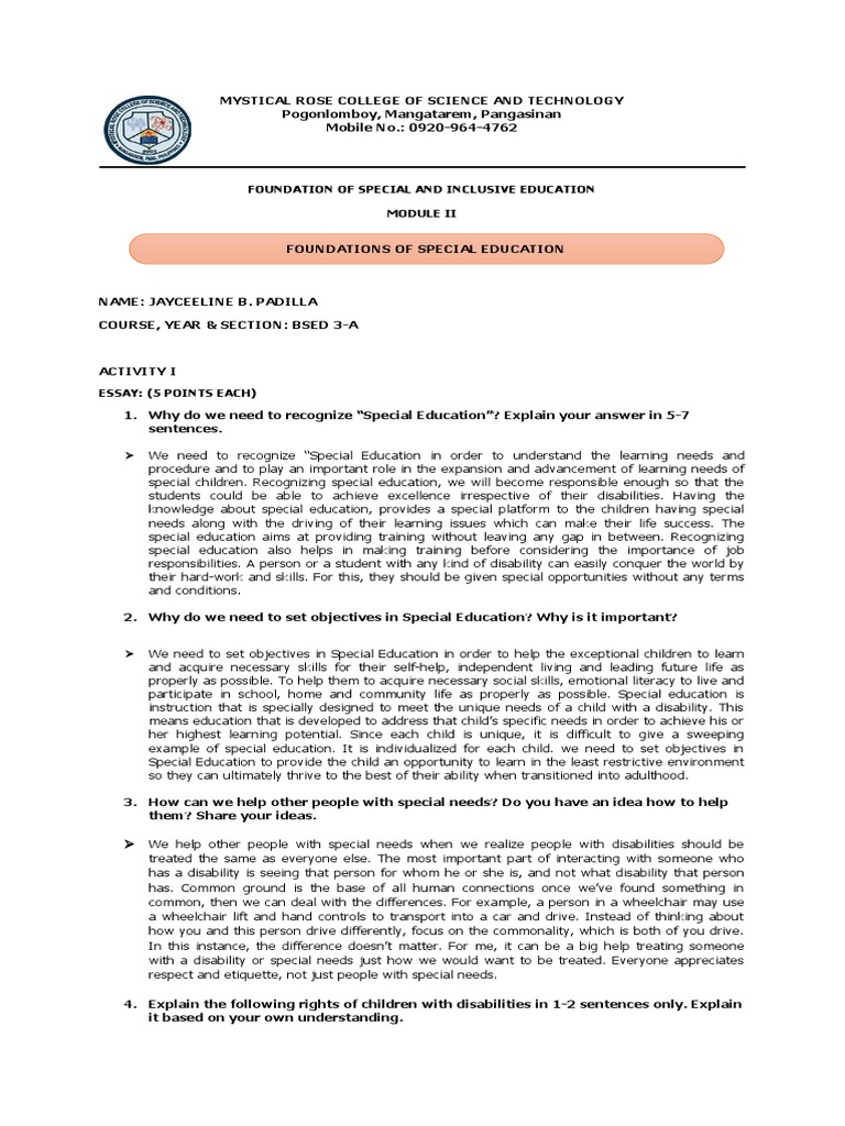 Module 2.activity 1 | PDF | Special Education | Disability
