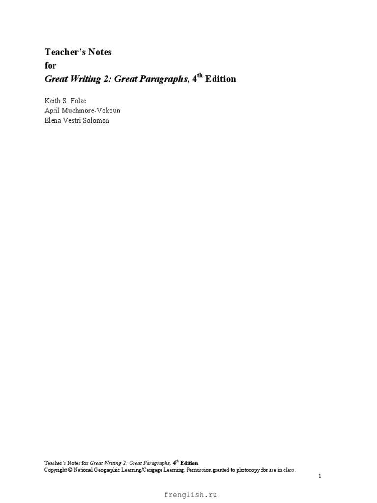 Great Writing 2: Great Paragraphs, 4: Teacher's Notes For Edition | PDF ...