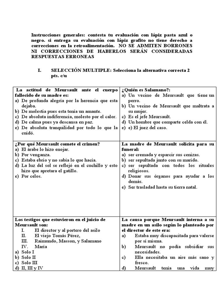 Prueba 2A El Extranjero | PDF