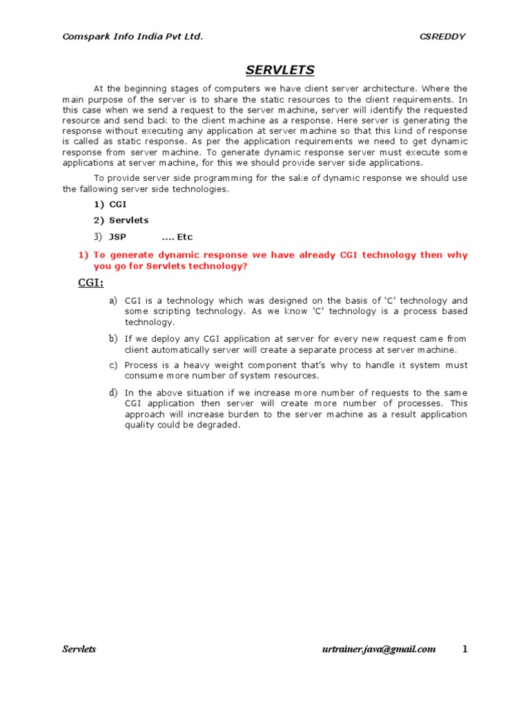 Servlets by Srinivasa Reddy Challa (Corporate Java Trainer) | PDF | Hypertext Transfer Protocol ...