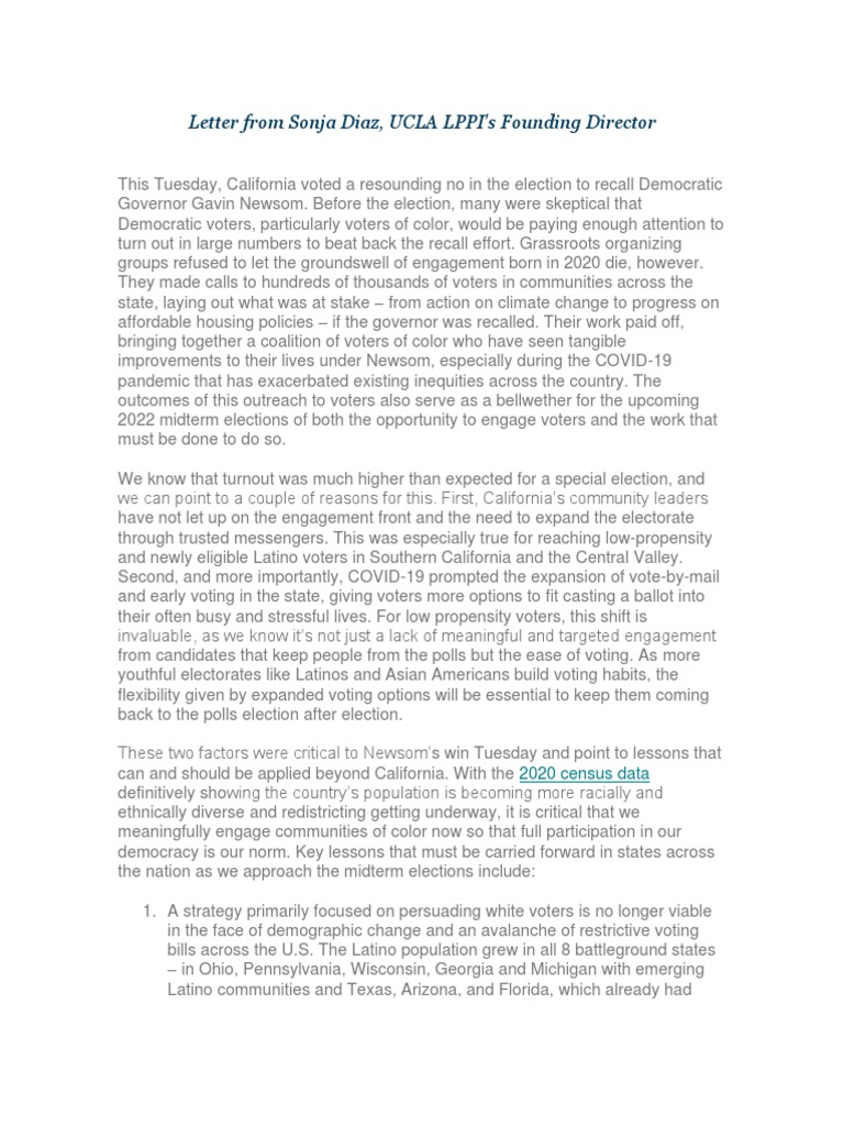 LRL The California Recall Election A Test of Democratic Strength Letter ...