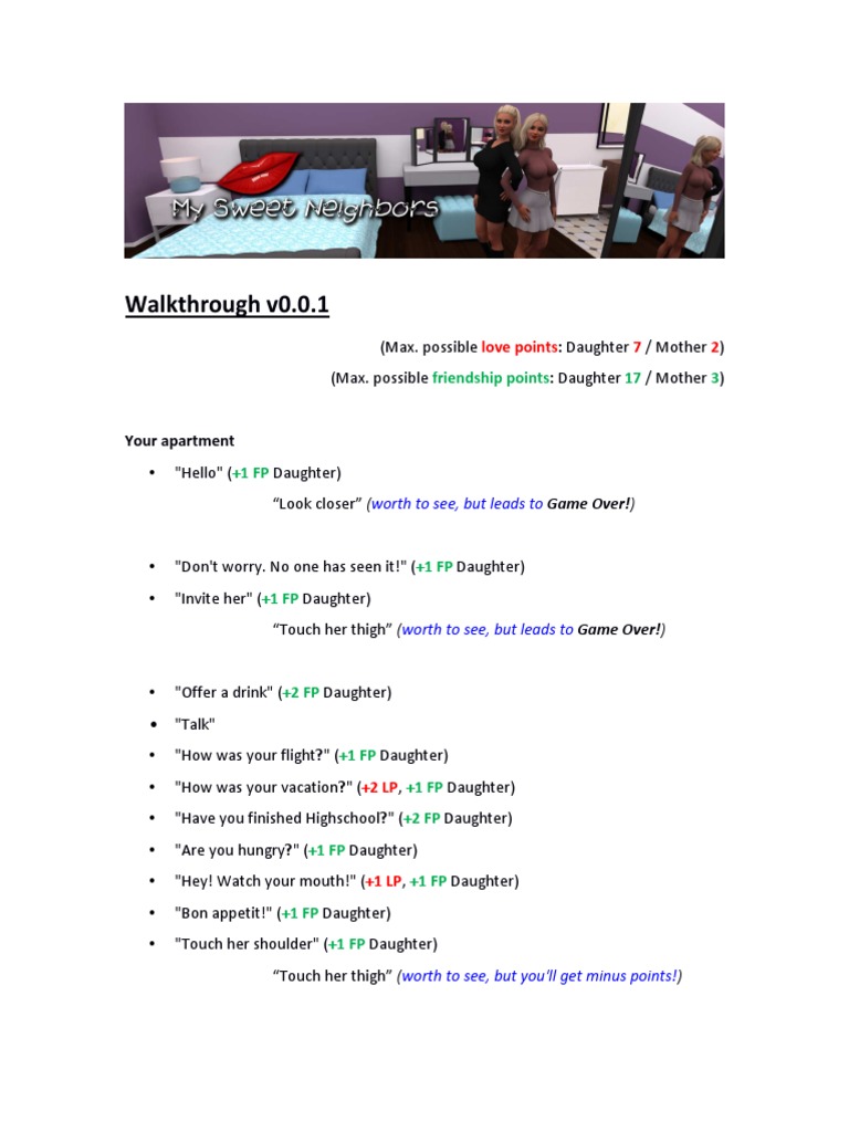My Sweet Neighbors Walkthrough v0.12 | PDF