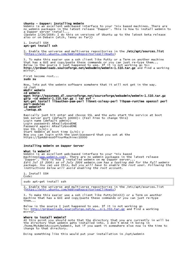 Install Webmin On Ubuntu | PDF | Secure Shell | Sudo