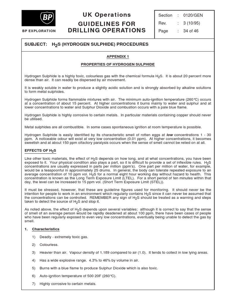 UK Operations Guidelines For Drilling Operations: Subject: H2S ...