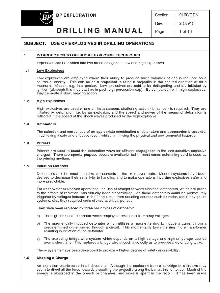 Drilling Manual: Subject: Use of Explosives in Drilling Operations ...