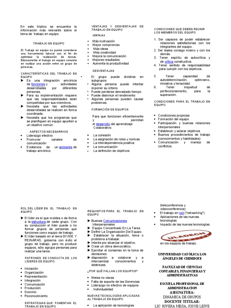 Tríptico sobre Trabajo en Equipo | PDF | Cognición