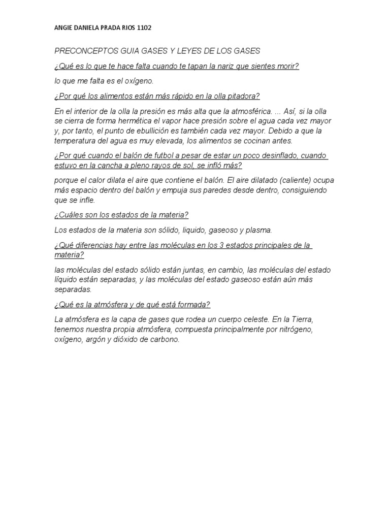 Preconceptos y Preguntas | Descargar gratis PDF | Gases | Atmósfera