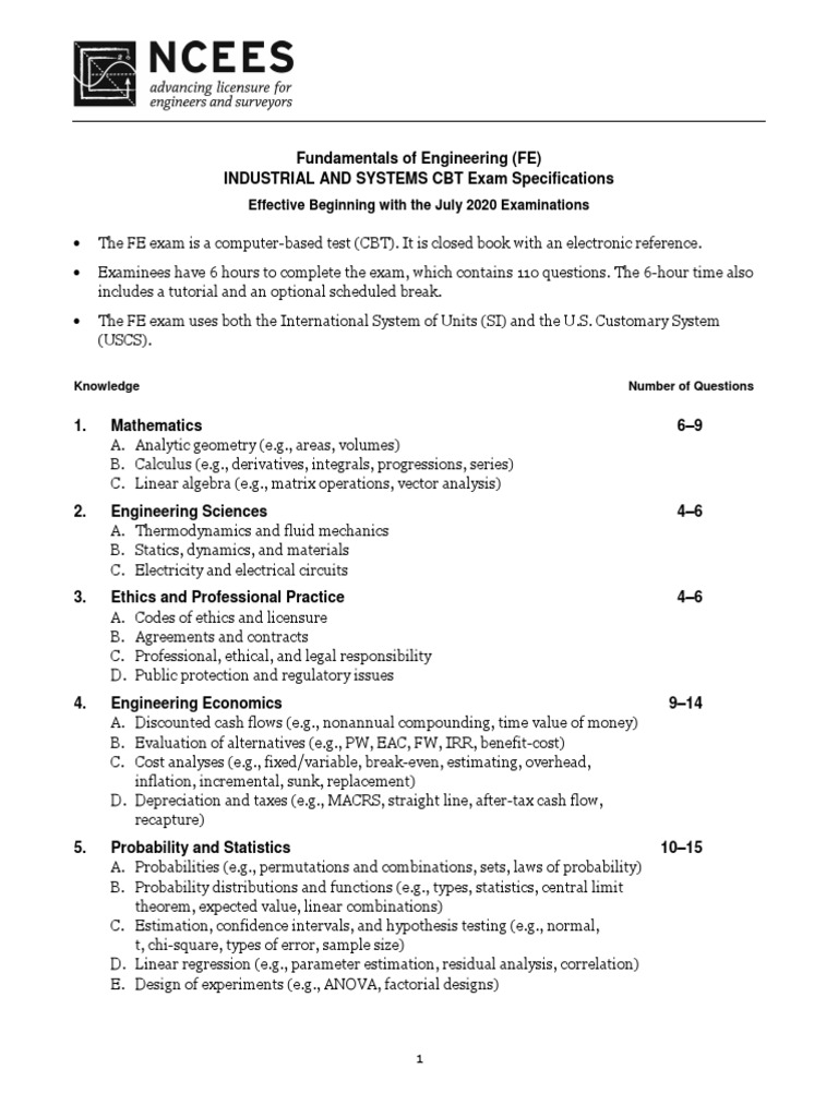 FE Industrial Engineering Exam Guide | PDF | Human Factors And ...