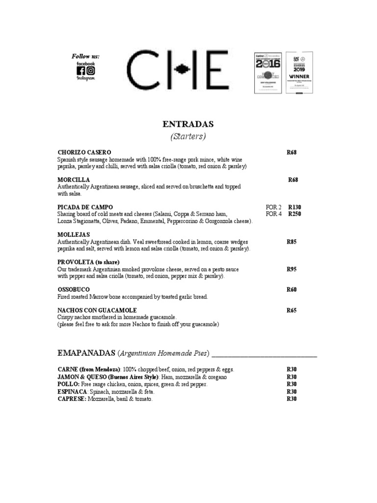 CHE Food Menu 2020 | PDF | Steak | Sausage