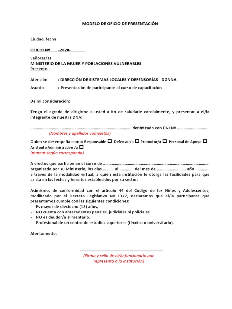 Modelo de Oficio de Presentación DEMUNA | PDF