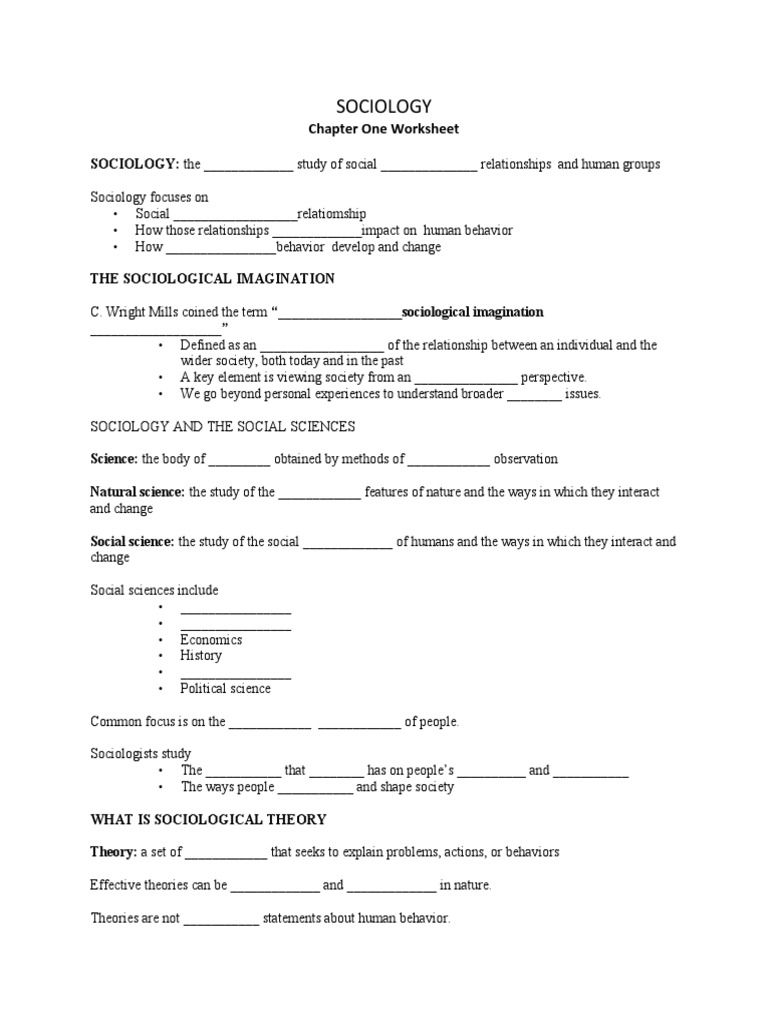 Sociology: Chapter One Worksheet | PDF | Sociology | Social Sciences