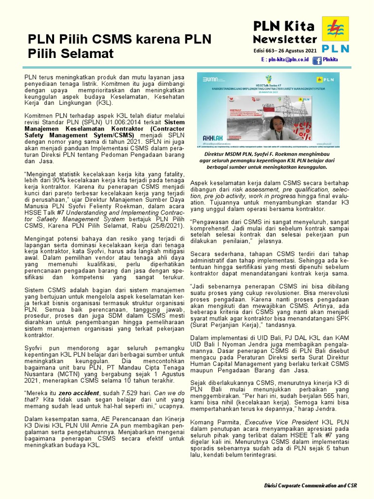 PLN Pilih CSMS Karena PLN Pilih Selamat | PDF