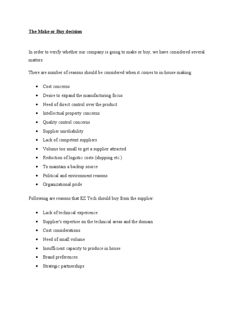 The Make or Buy decision | Outsourcing | Decision Making