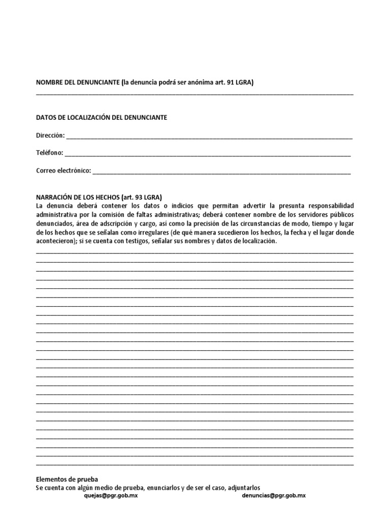 Formato de Denuncia | PDF | Privacidad de la información | Gobierno