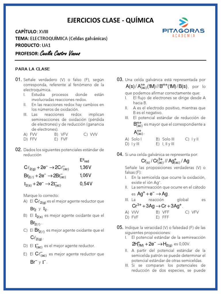 Ej18 - Electroquímica (Celdas Galvánicas) | PDF | Redox | Electroquímica