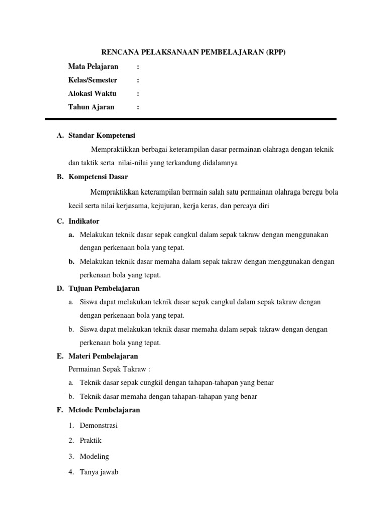 RPP Sma Sepak Takraw1 PDF Free | PDF