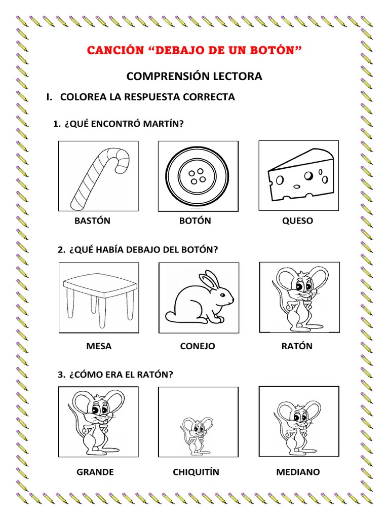 Comprensión Lectora Canción Debajo de Un Botón | PDF
