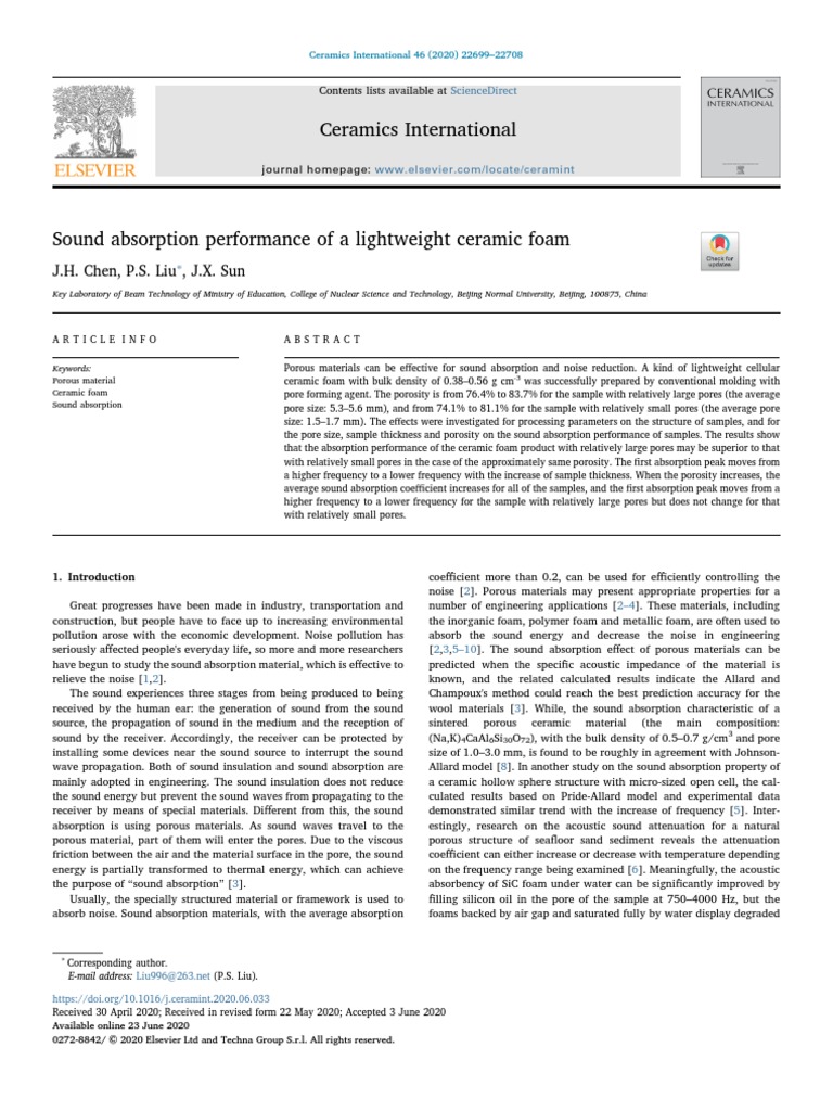 Sound Absorption Performance of A Lightweight Ceramic Foam | PDF ...