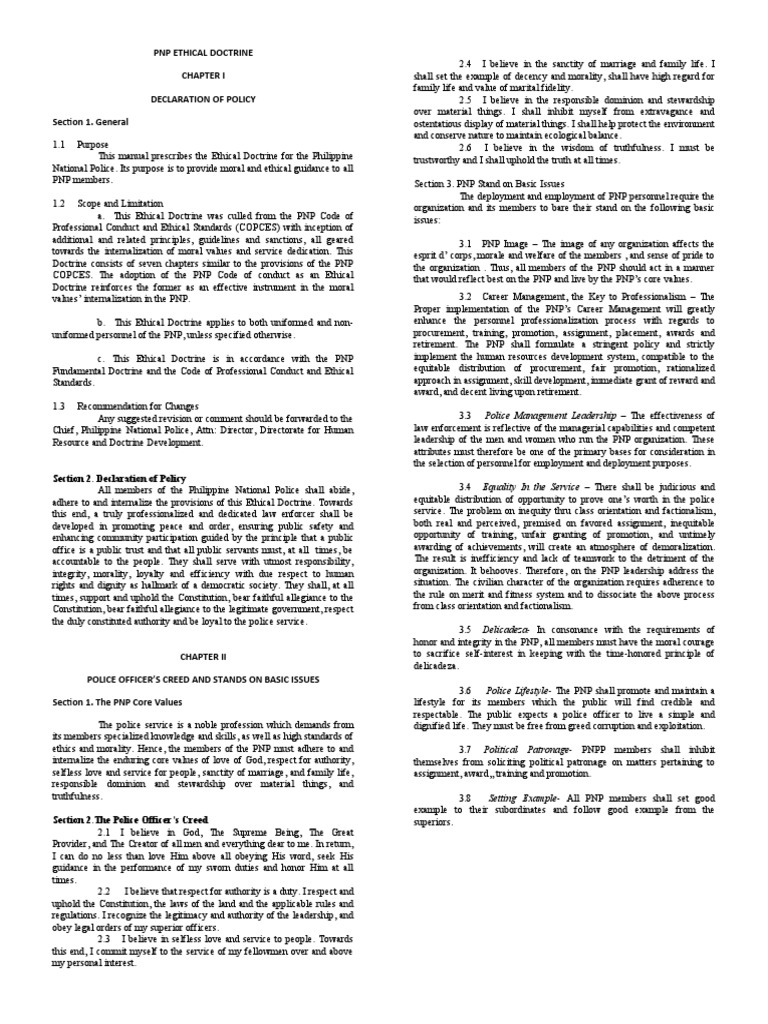 PNP Ethical Doctrine | PDF | Police | Torture
