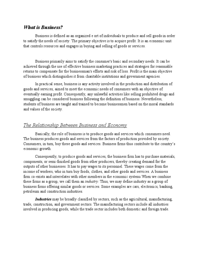 An Overview of Business and its Role in Satisfying Consumer Needs and ...