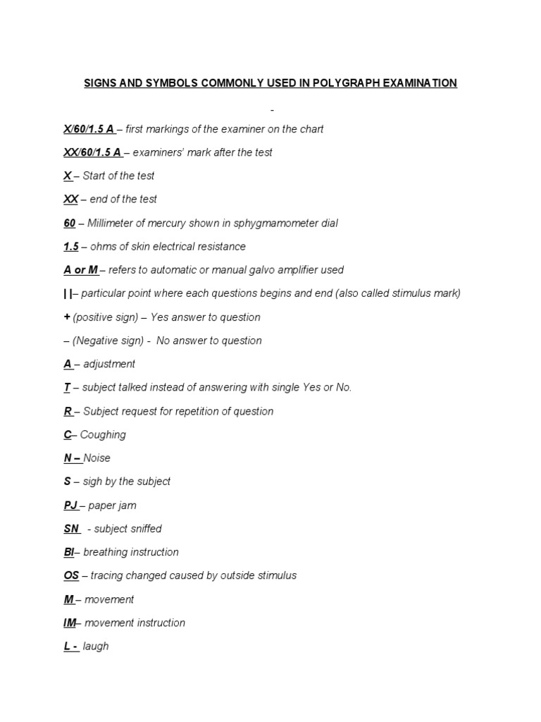 Signs and Symbols Commonly Used in Polygraph Examination | PDF