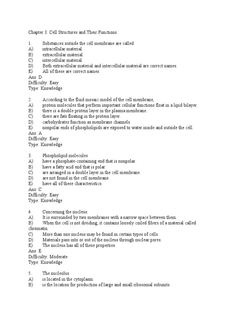 Cells Quiz | PDF | Cell Membrane | Chromosome
