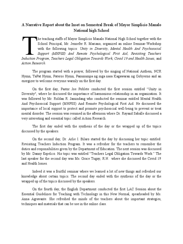 Narrative Report For Inset - Agravante | PDF | Psychiatry | Behavioural ...