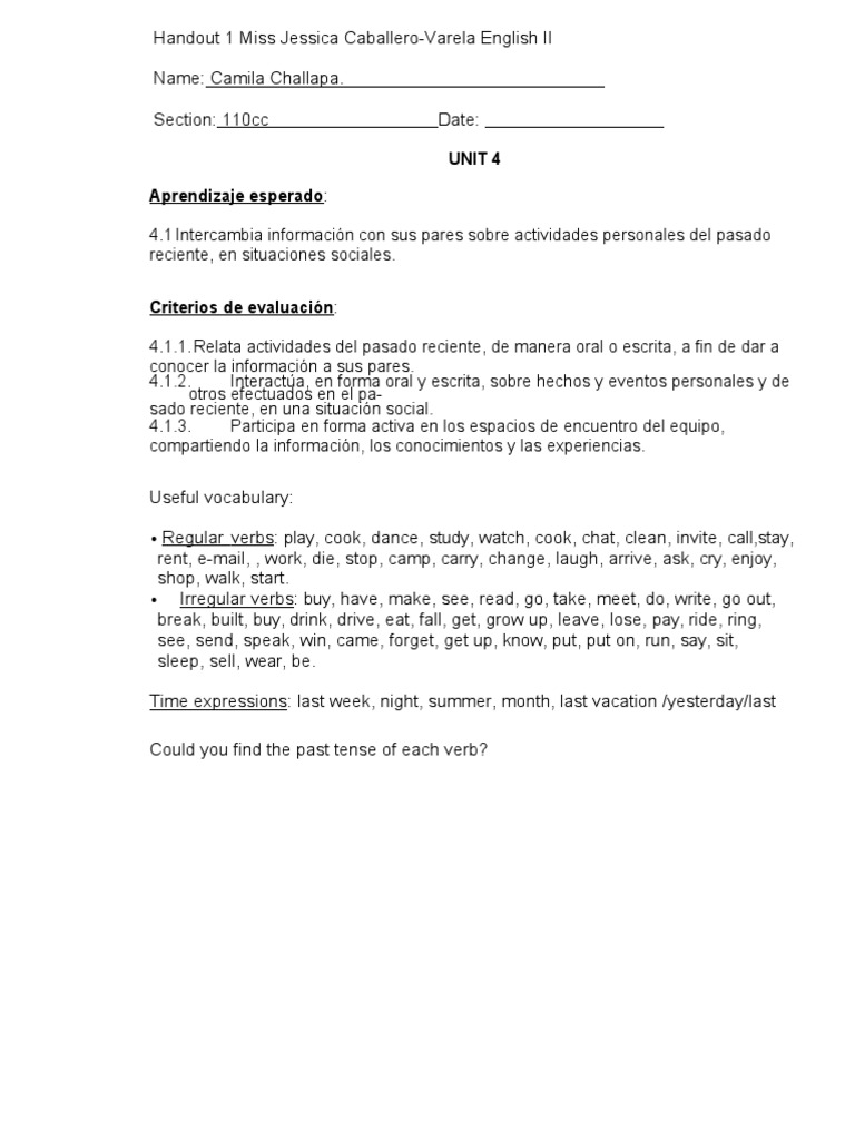 Past Simple Activities Worksheet | PDF