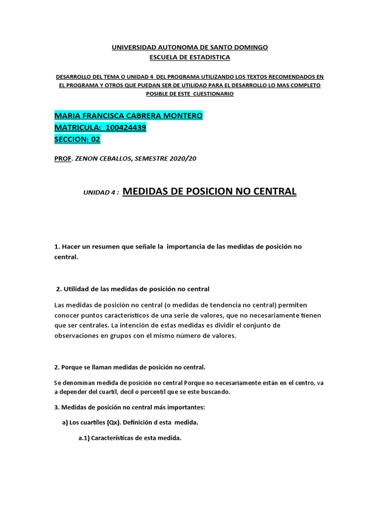 Cuest. Unidad No. 4 Est-111 | PDF