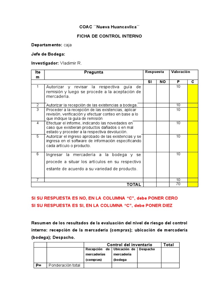 Modelo de La Ficha de Control Interno | PDF