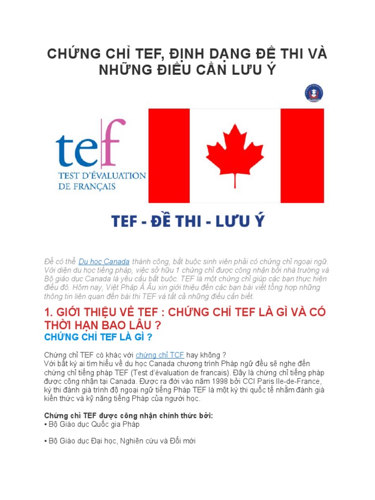 CHỨNG CHỈ TEF | PDF