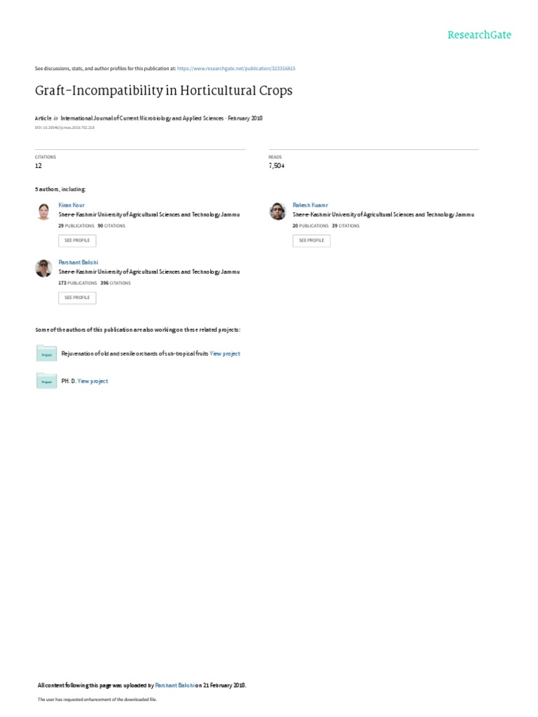 Graft-Incompatibility in Horticultural Crops | PDF | Grafting | Root