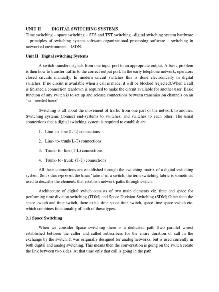 Digital Switching Systems Explained | PDF | Operating System ...