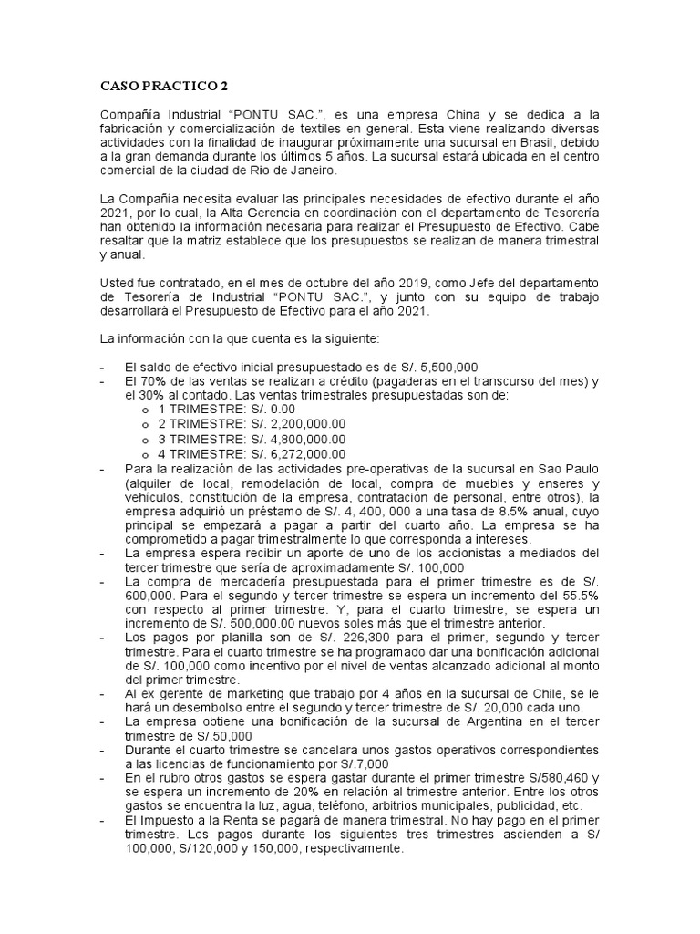 Caso Practico 2 | PDF | Presupuesto | Economias