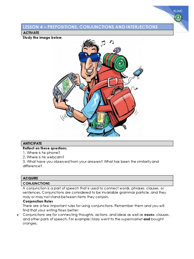 Lesson 4 - Prepositions, Conjunctions & Interjections | PDF ...