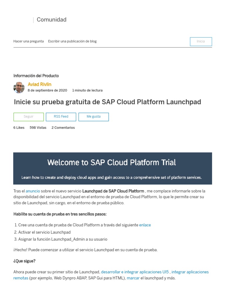 Inicie Su Prueba Gratuita de SAP Cloud Platform Launchpad Blogs de SAP | PDF | Computación en la ...
