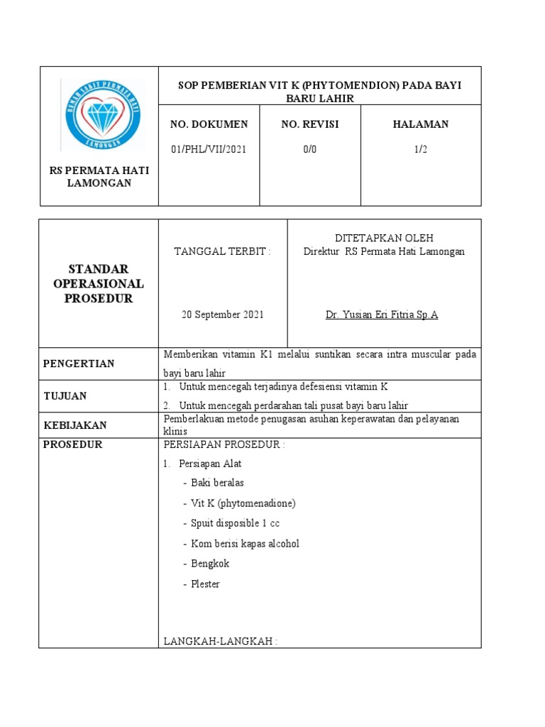 Sop Pemberian Vit K Pada Bayi Baru Lahir | PDF | Pengembangan Diri | Kesehatan Holistik