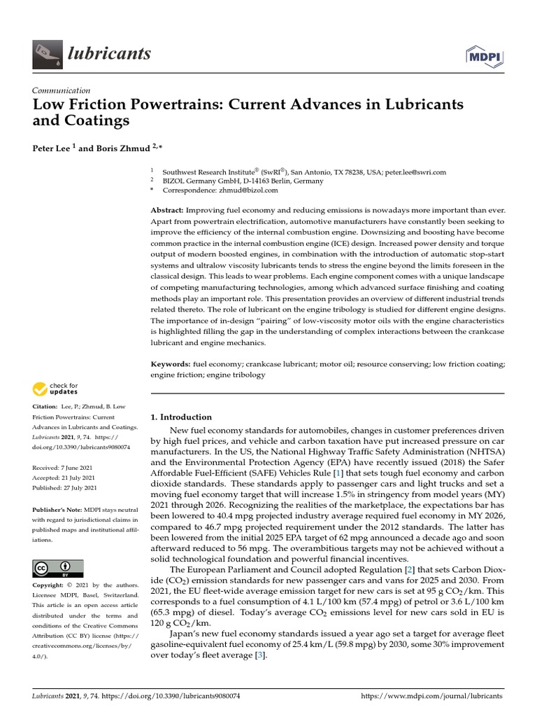 Lubricants: Low Friction Powertrains: Current Advances in Lubricants ...