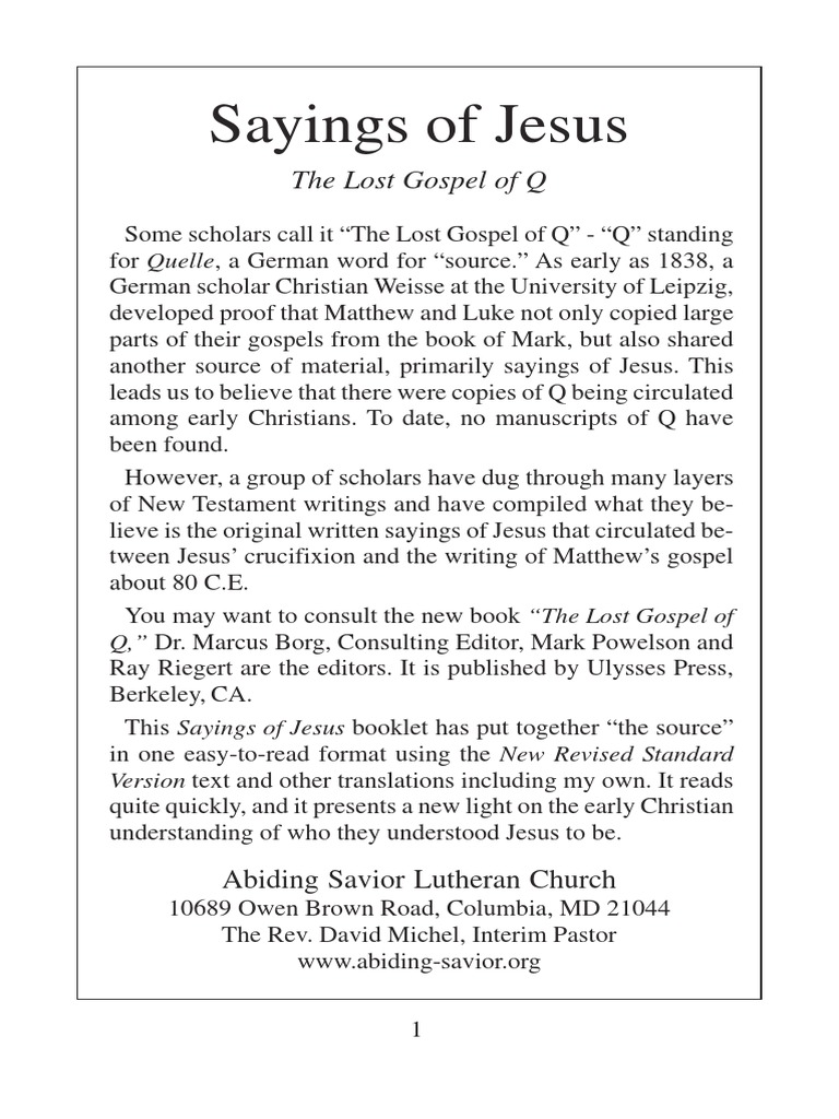 The Lost Gospel Of Q Pdf Jesus John The Baptist