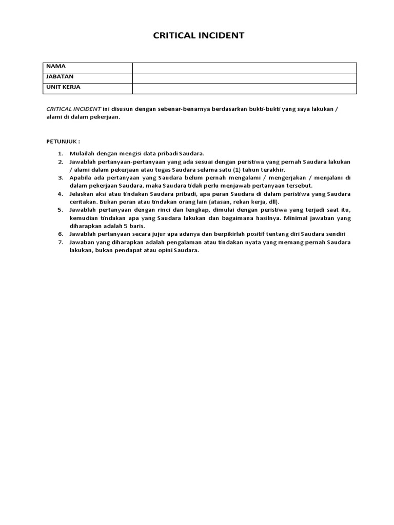 Contoh Penilaian Critical Incident | PDF | Karier & Perkembangan