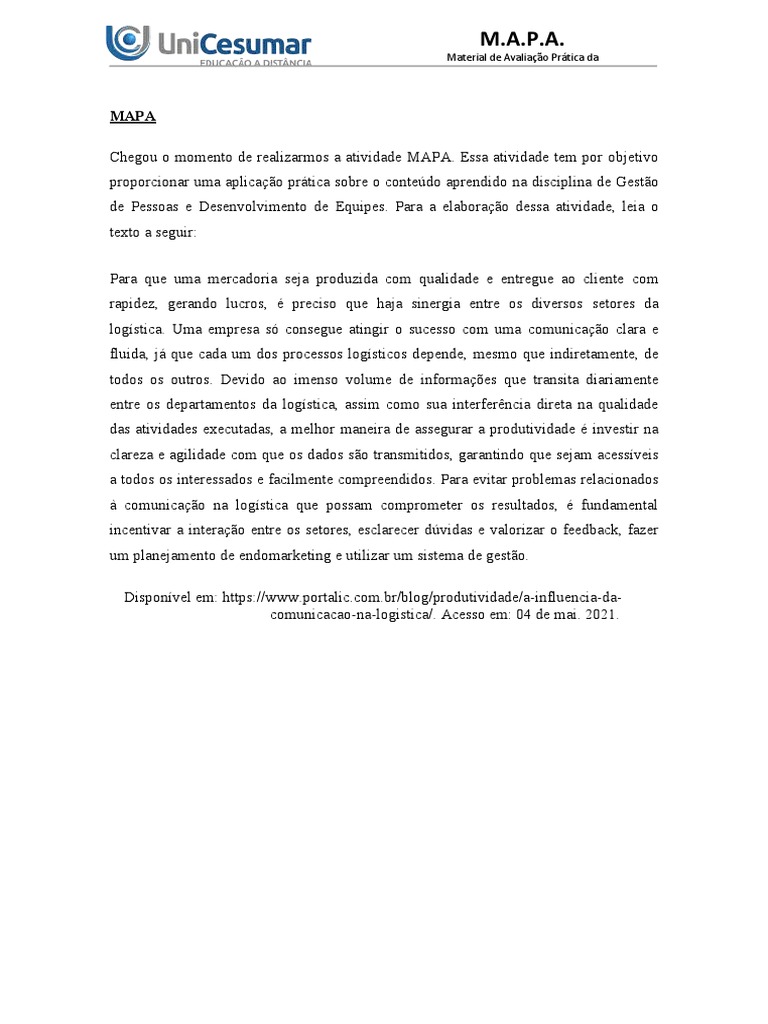 Atividade Avaliativa 2 - Mapa - Unicesumar | PDF | Comunicação ... Atividade Avaliativa 2 - Mapa - Unicesumar | PDF | Comunicação ...
